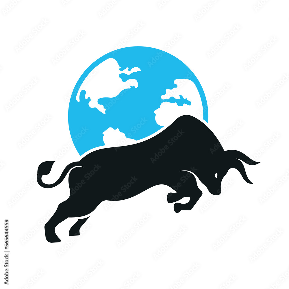 Globe bull vector logo icon design. Word and Bull logo design isolated ...