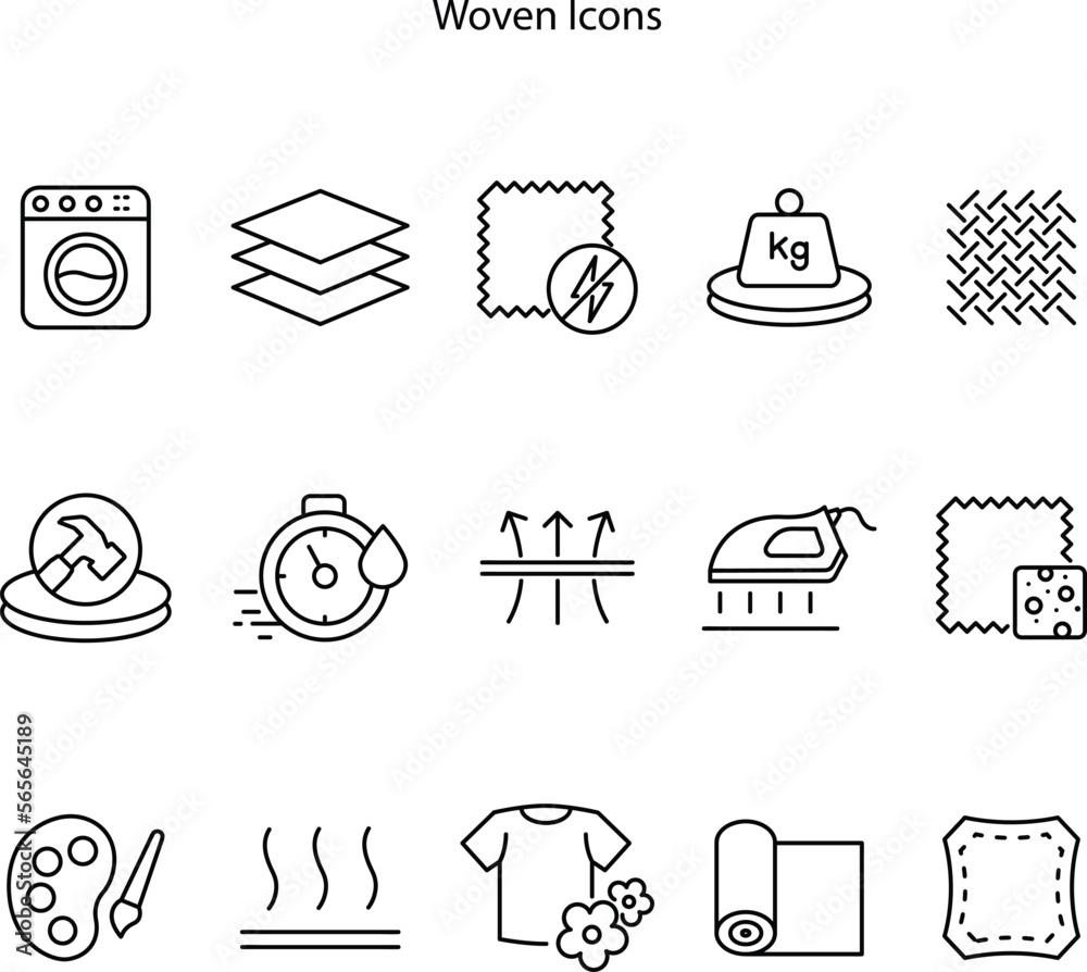 Textile fabric vector icons on white background. woven icons set. Weave ...