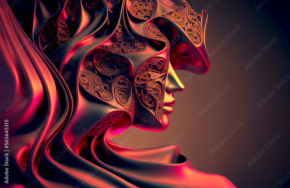 Beautiful fashion or theatre fantasy illustration. Red and moody dreamy ...