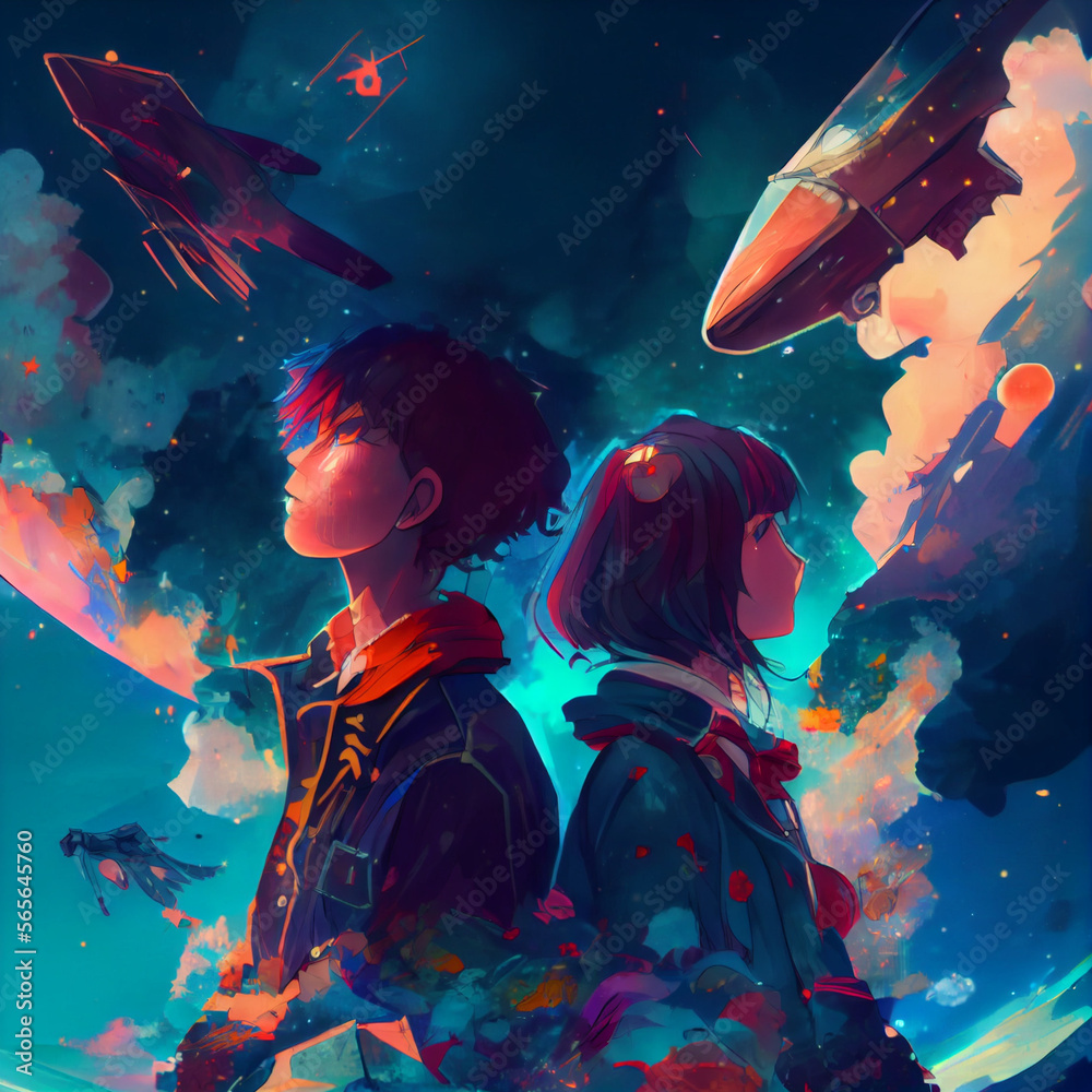 anime couple anime character fantasy world.generative AI technology ...