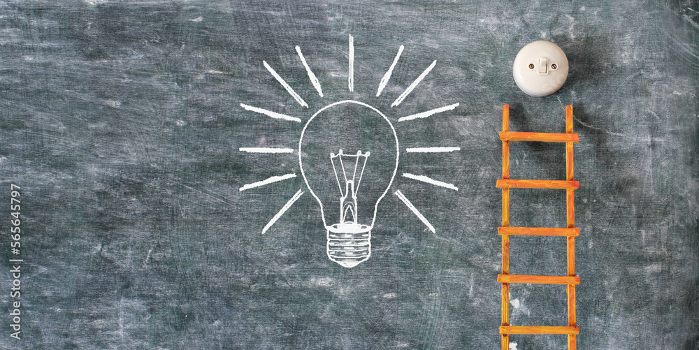 Business vision development and idea concept.Ladder of success leading ...