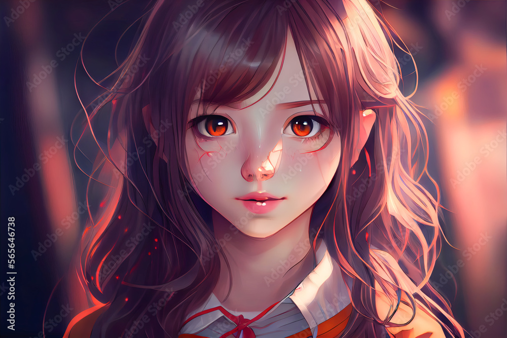 beautiful anime girl portrait. Generative AI Stock Illustration | Adobe ...