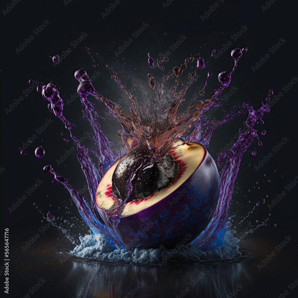 exploding fruits -splashing plum Stock Illustration | Adobe Stock