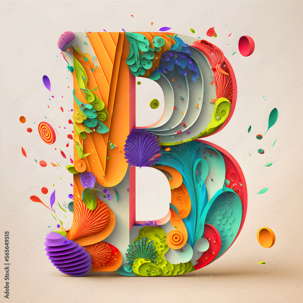 Letter B Papercut Floral. Generative AI Illustration of ABC Alphabet ...