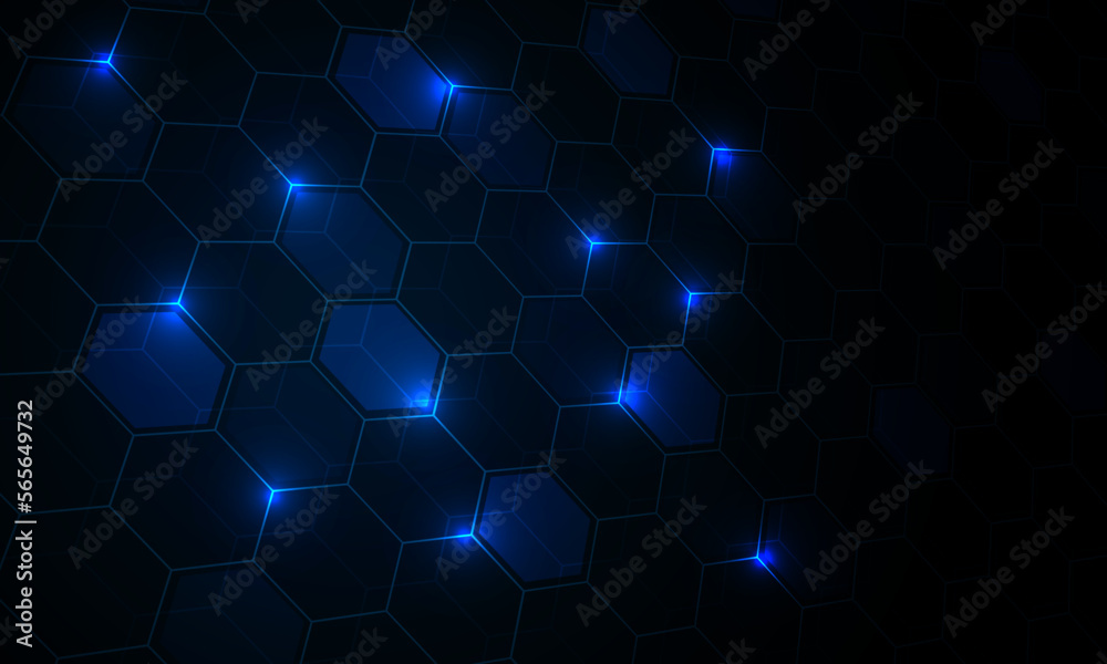 Abstract blue line hexagon light technology futuristic geometric design modern background vector ...
