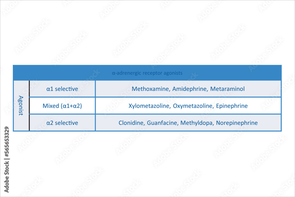 Table showing classification of α adrenergic receptor agonist drugs ...