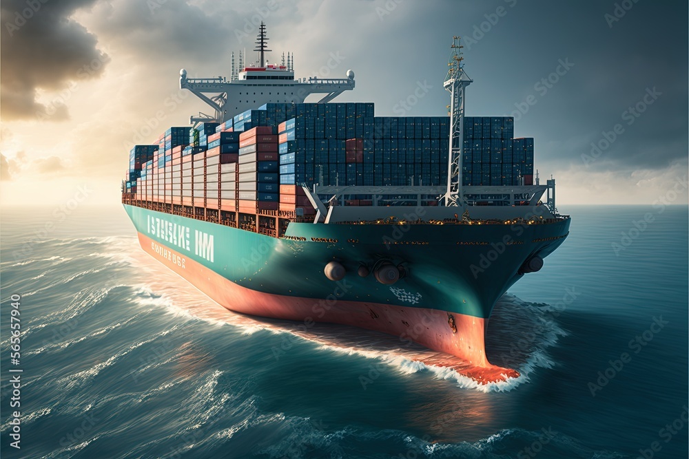 Container cargo ship with containers 4k cuts the water surface ...
