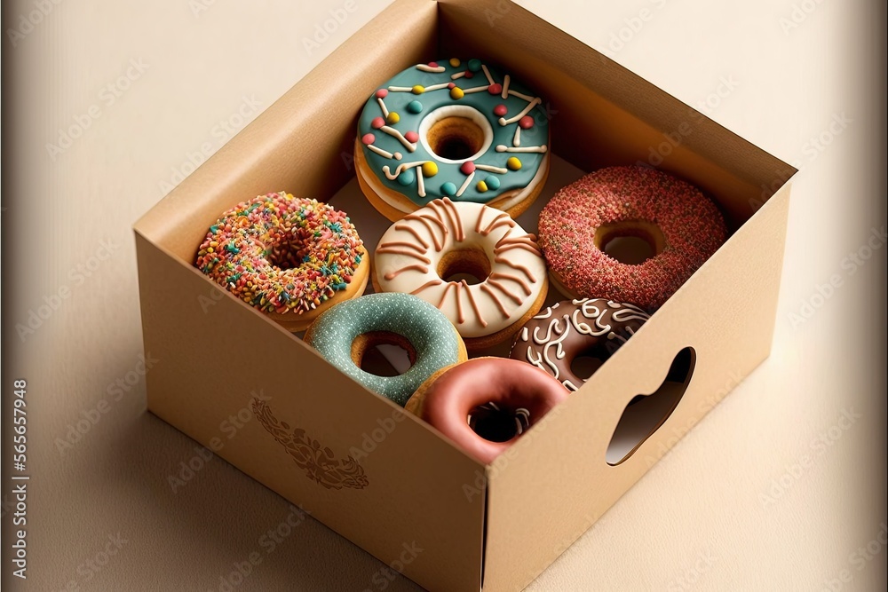 Donuts in a box, high resolution, stylish wallpaper in the style of ...