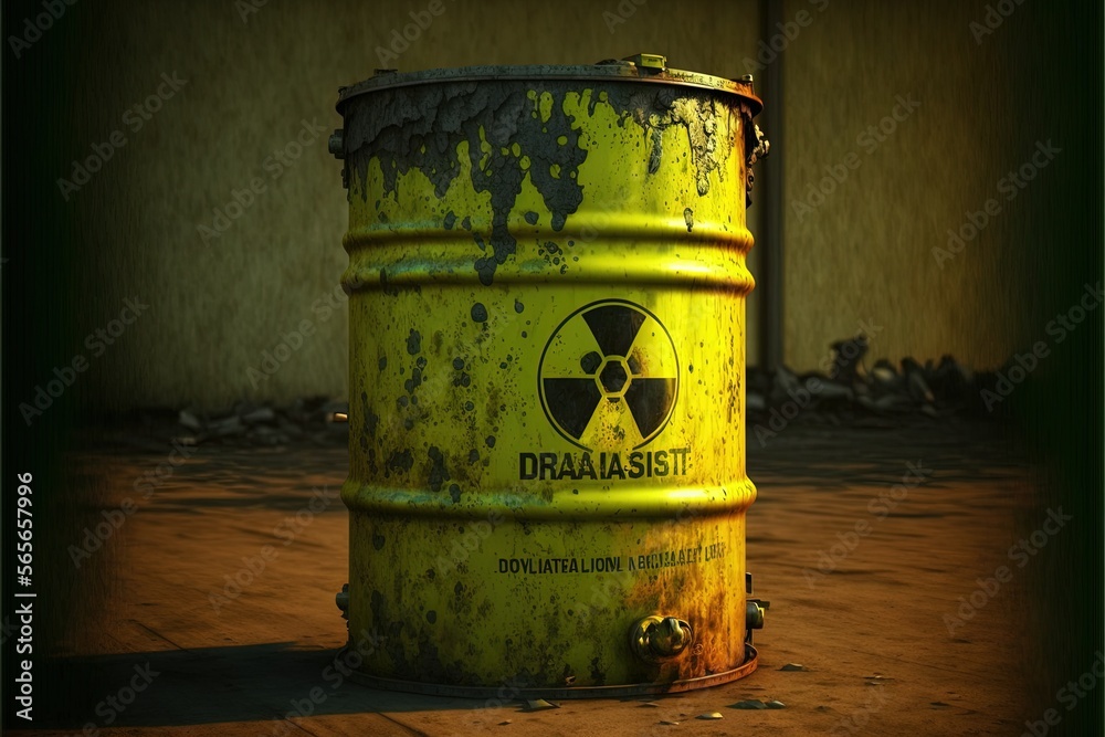 Radioactive waste barrel, chemicals symbol, yellow cistern, ecology ...