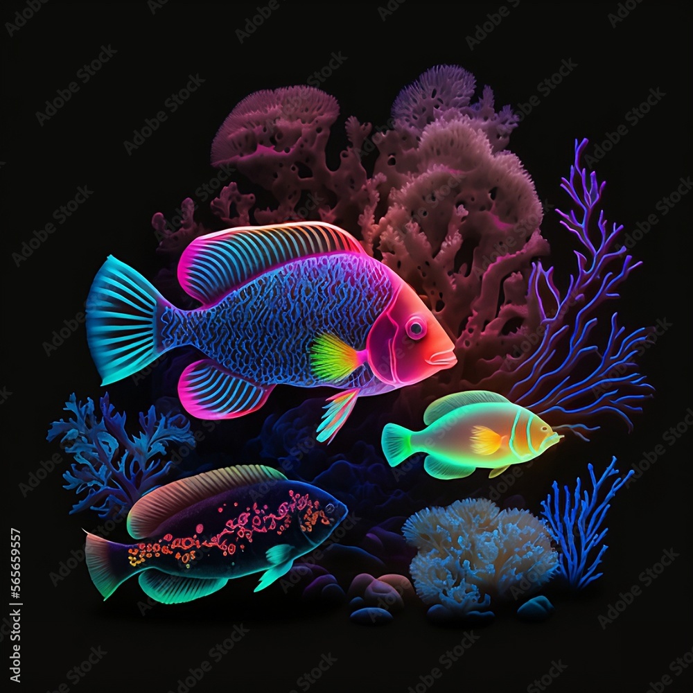 Glowing Bioluminescent Tropical Fish Stock Illustration | Adobe Stock