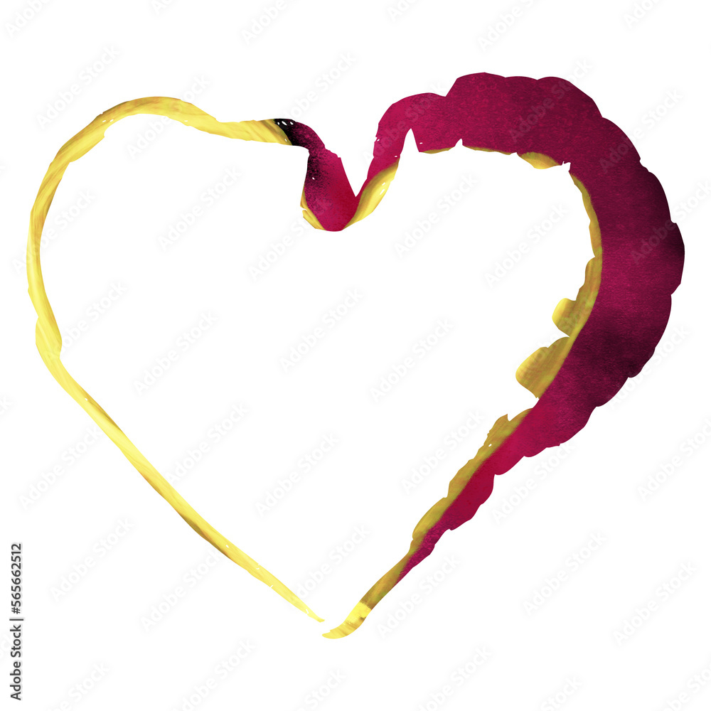 Creative heart shape with magenta and gold texture, hand drawn love ...