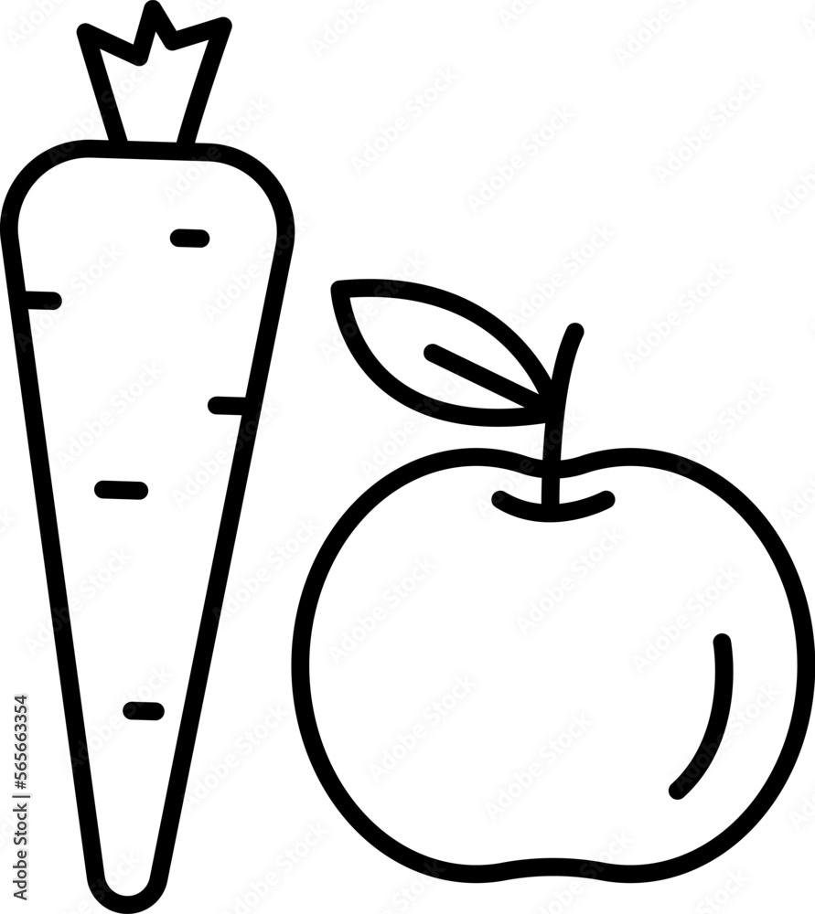 Apple, carrot, fruits vector icon on transparent background. Outline ...