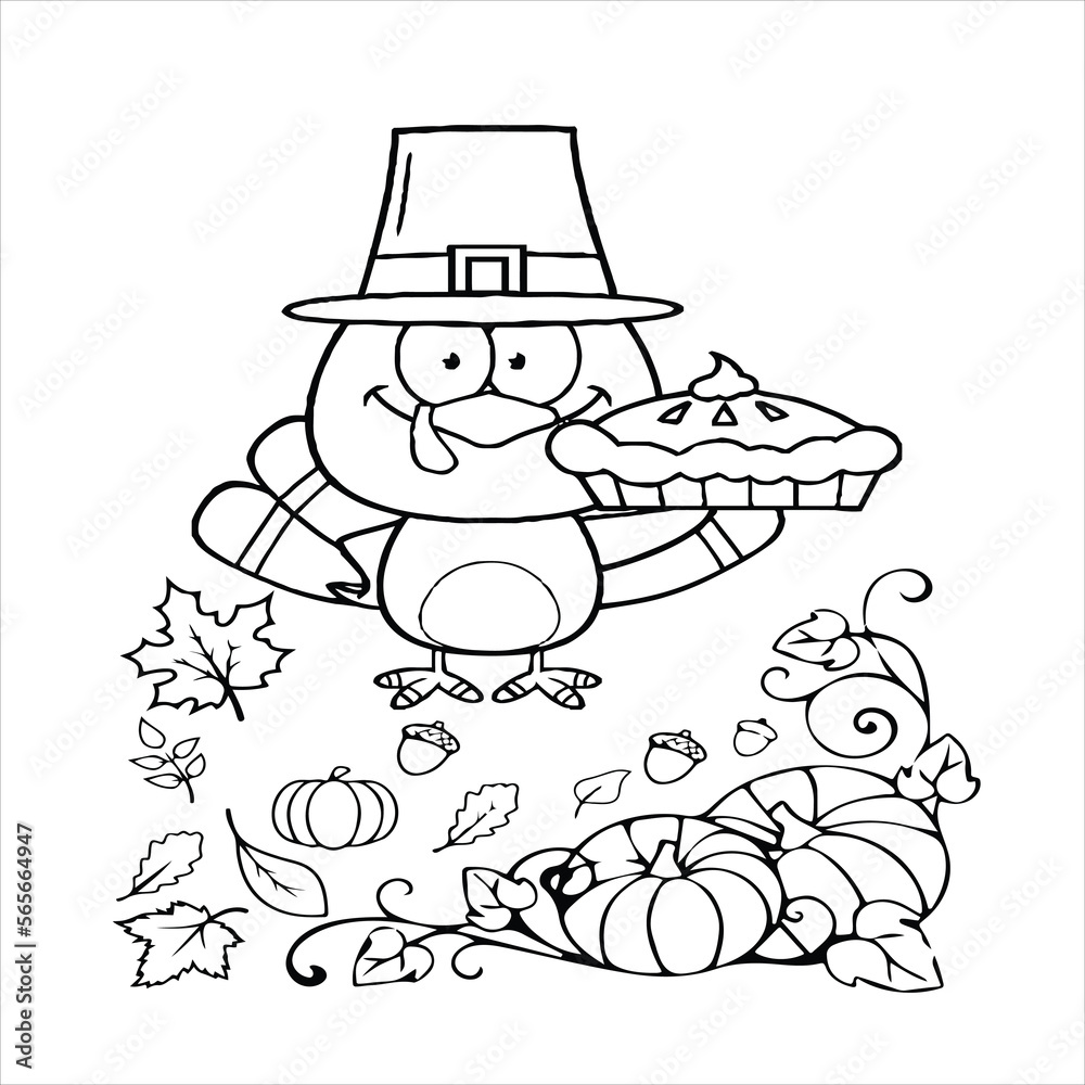 Thanks giving coloring page for kids. Stock Vector | Adobe Stock