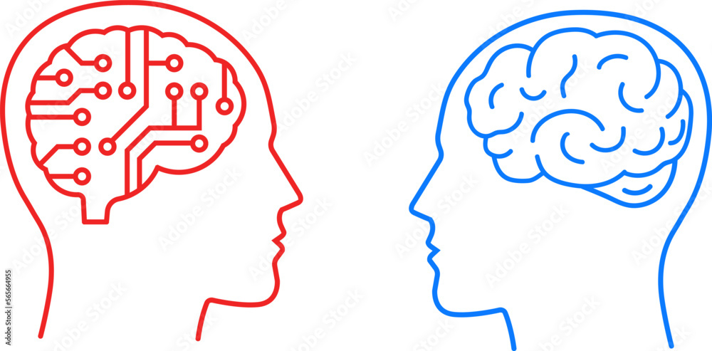 Illustration of ai vs human brain icon design in outline style. Stock ...