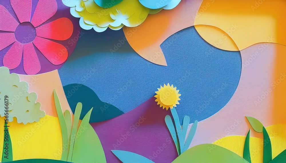 2D background with flowers and plants lush paper cut animation Stock ...