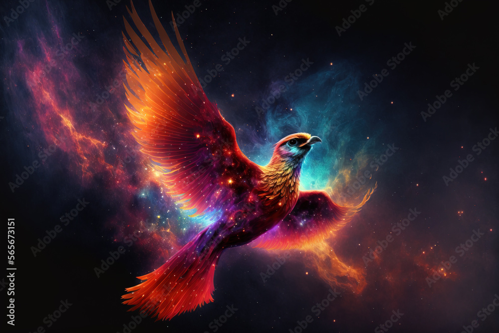 Galaxy phoenix bird flying , Generative AI illustration Stock Illustration | Adobe Stock