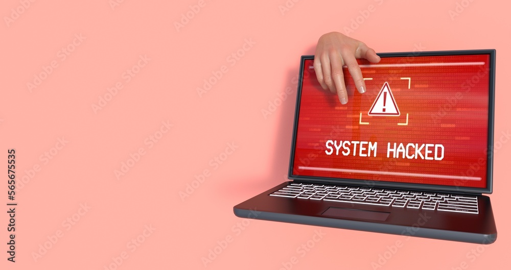 System hacked alert after cyber attack on computer network. compromised information concept ...