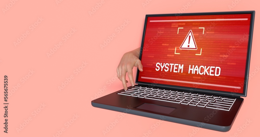 System hacked alert after cyber attack on computer network. compromised information concept ...