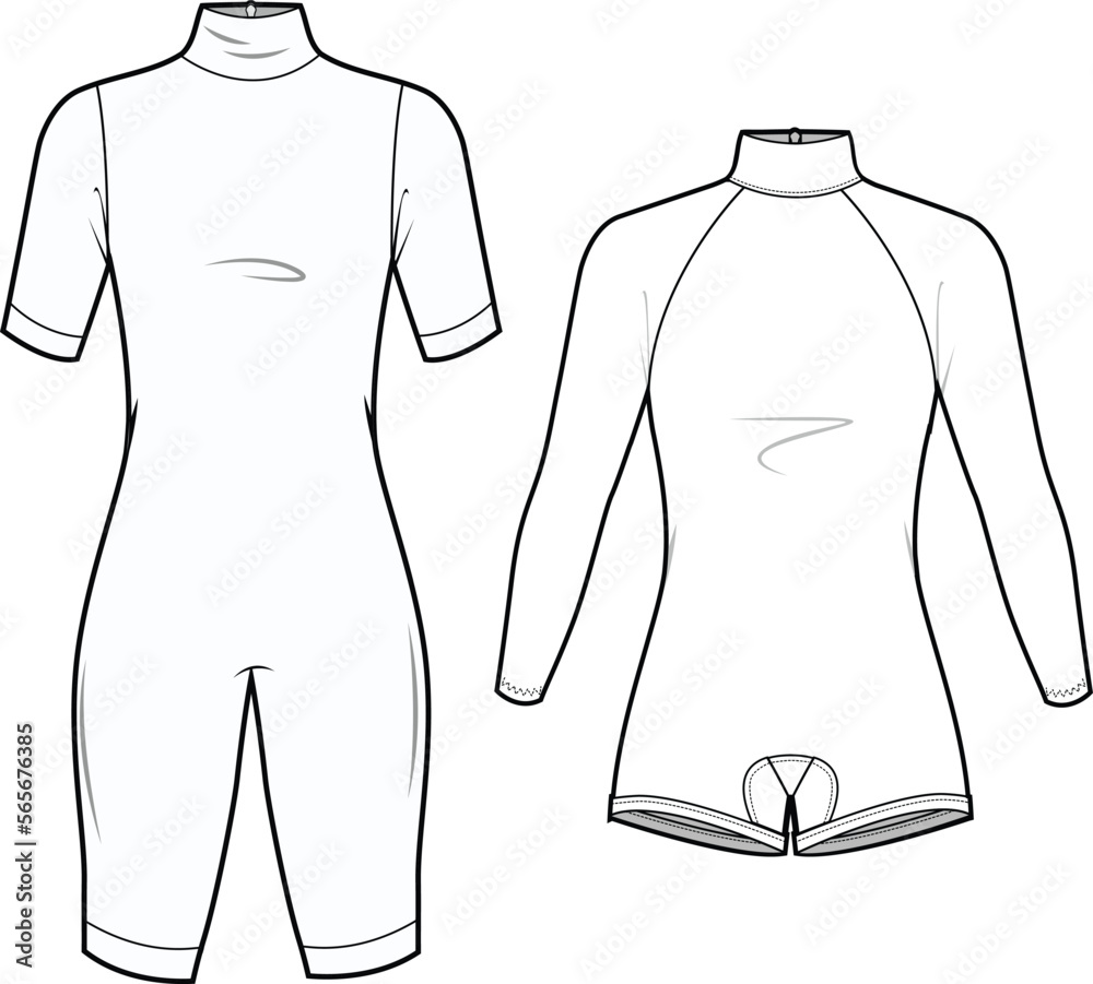 Women Swim Active Wear Wetsuit Set Fashion Illustration, Vector, CAD ...
