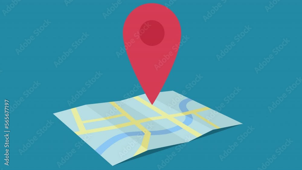 Looping animation of a red geographic location marker hopping in the ...