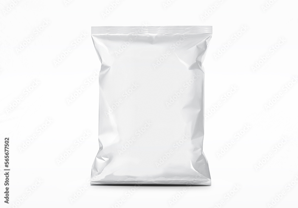 blank white plastic and silver metallic foil bag for packaging design ...