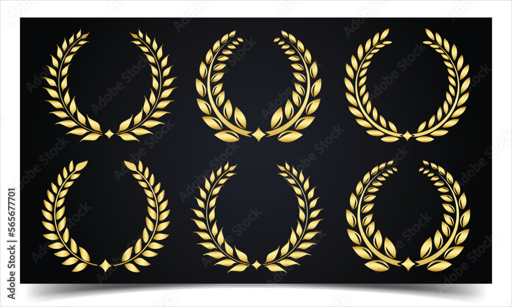 Gold laurel wreath. Golden silhouette laurel foliate wreaths award ...