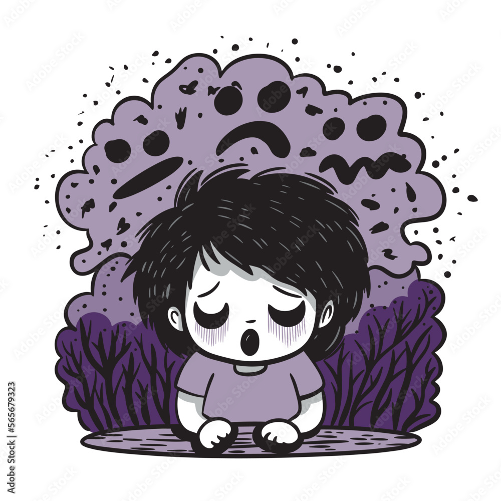 Children’s Mental Disorders vector illustration. A child with mental ...