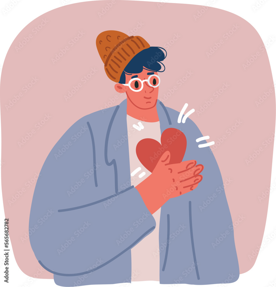 Cartoon vector illustration of man hold his heart Stock Vector | Adobe ...