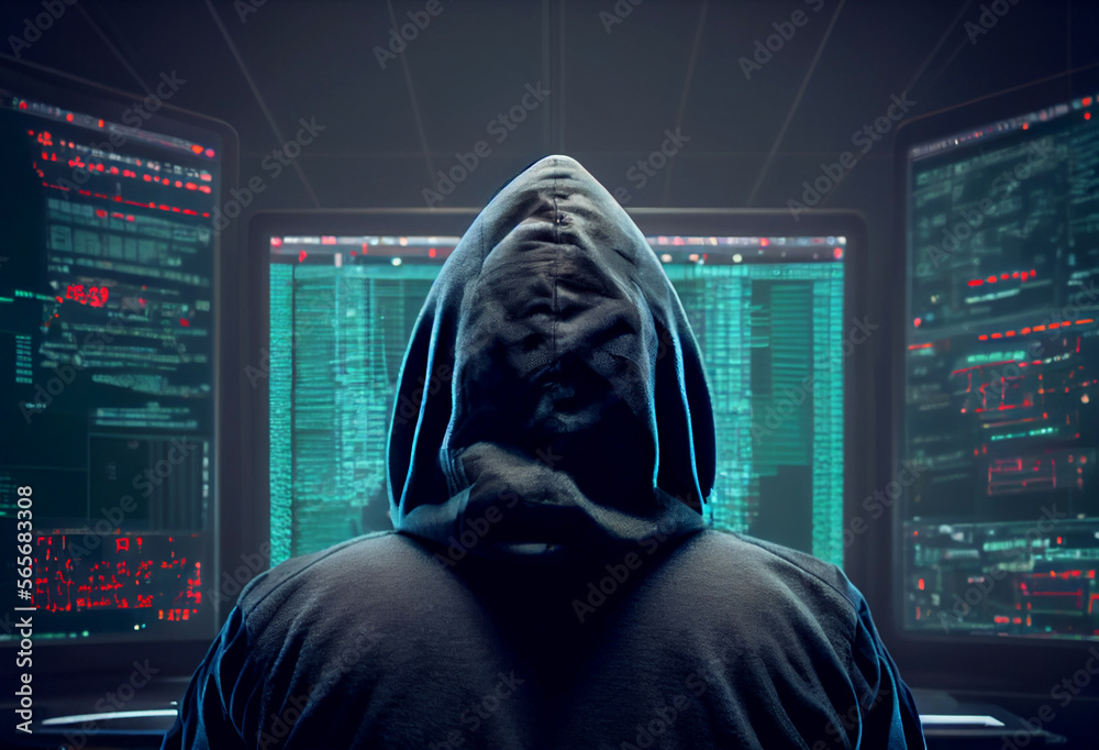 Dangerous Hooded Hacker Breaks Into Data Servers And Infects Their System With A Virus Dark