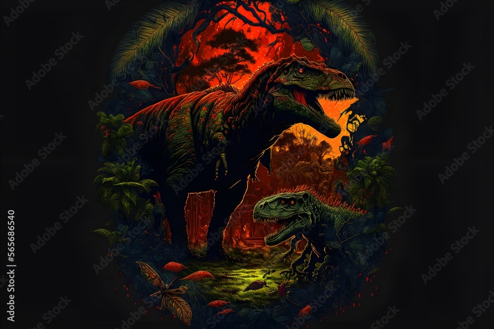 jurassic park2 T shirt design jungle and dinosaurs enviroment wide view ...