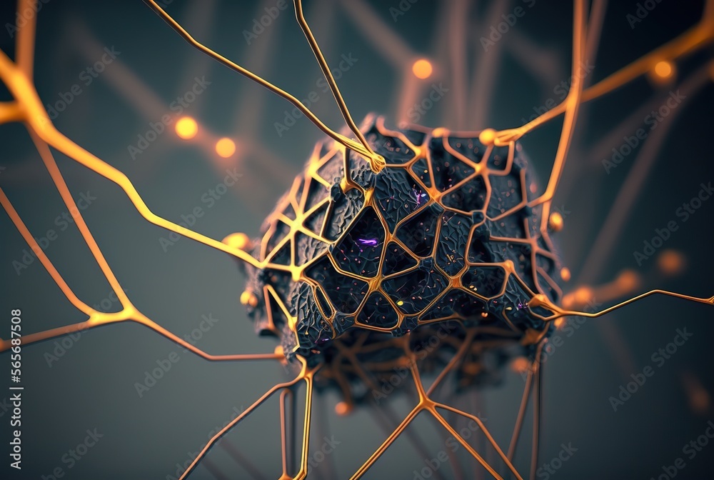 Illustration of an artificial intelligence brain cell. AI Nerve-like ...