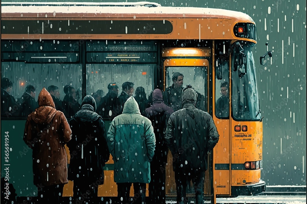 crowd of people standing at bus stop created with Generative AI ...