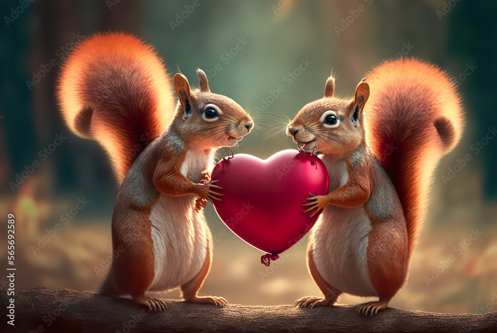 Verliebte Eichhörnchen - ein Herz verschenken zum Valentinstag? Oder ...