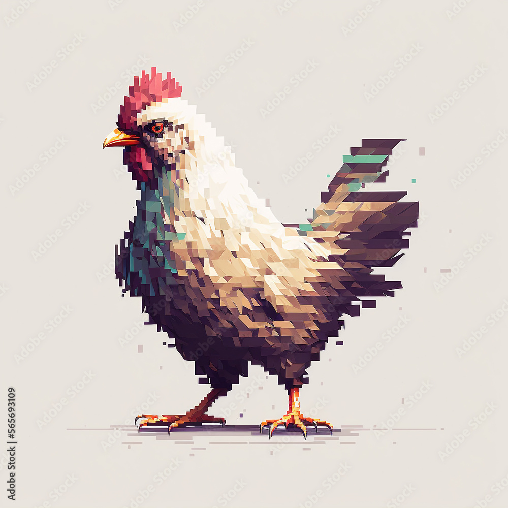 pixel art rooster isolated on white illustration Stock Illustration ...