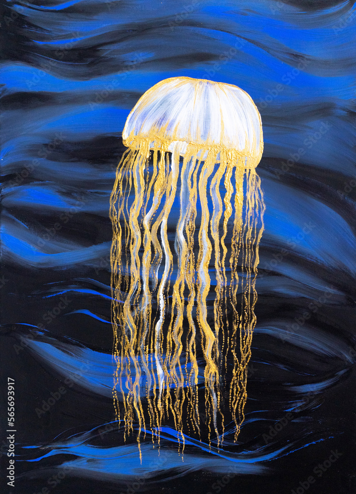 Photo & Art Print Drawing of bright fabulous jellyfish, dangerous ...