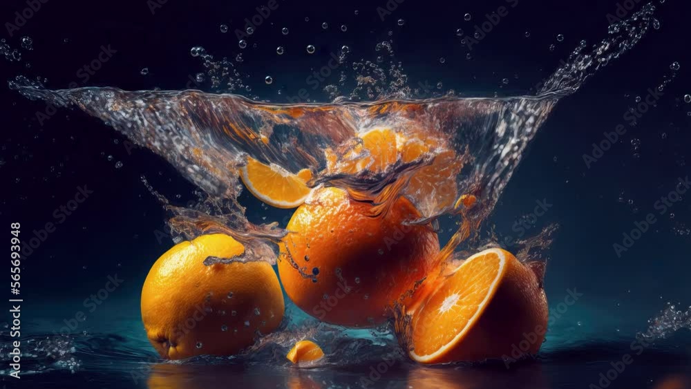 Cinemagraph of oranges falling in fresh clear waterCinemagraph of ...