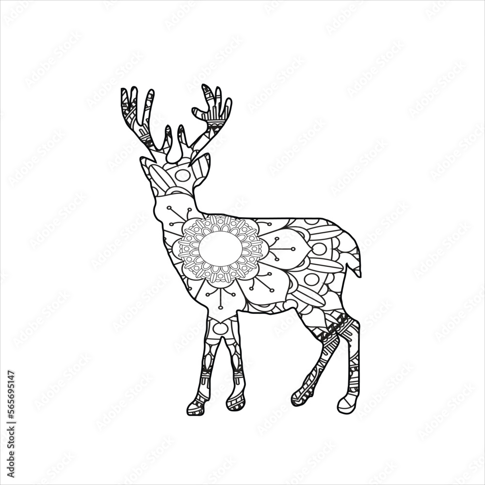 Mandala deer coloring page for kids and adult Stock Vector | Adobe Stock