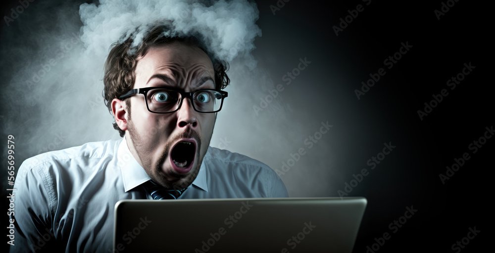 Work stress image of an office businessman burning out in overload with ...