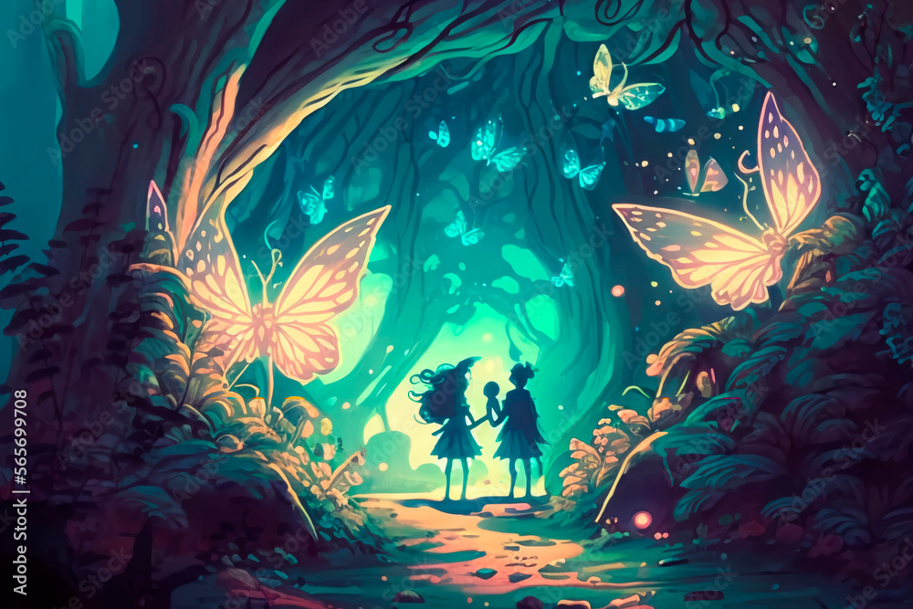 children's tale fairies in an enchanted forest. Magical fairies ...