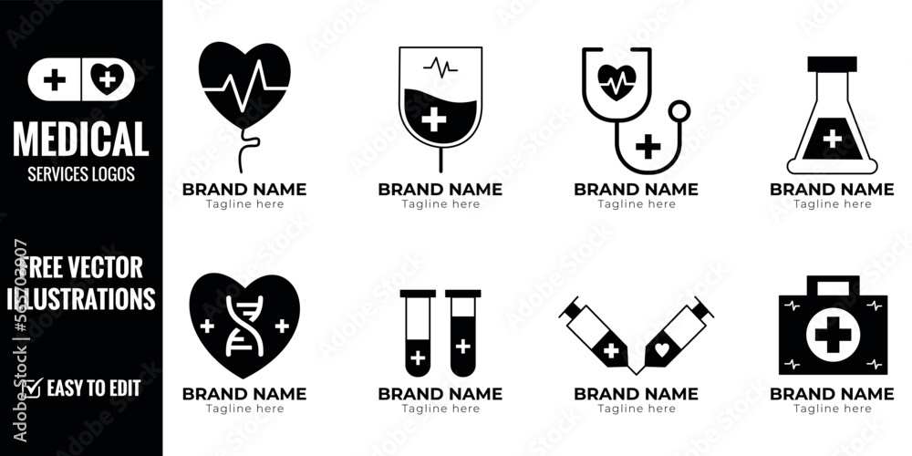 abstract medical lab Logo And Icon Set, Flat medical Icons Template For ...