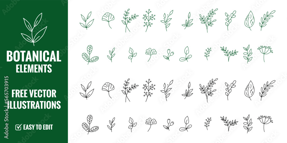 Set of tree logo collections, botanical element collection, botany ...