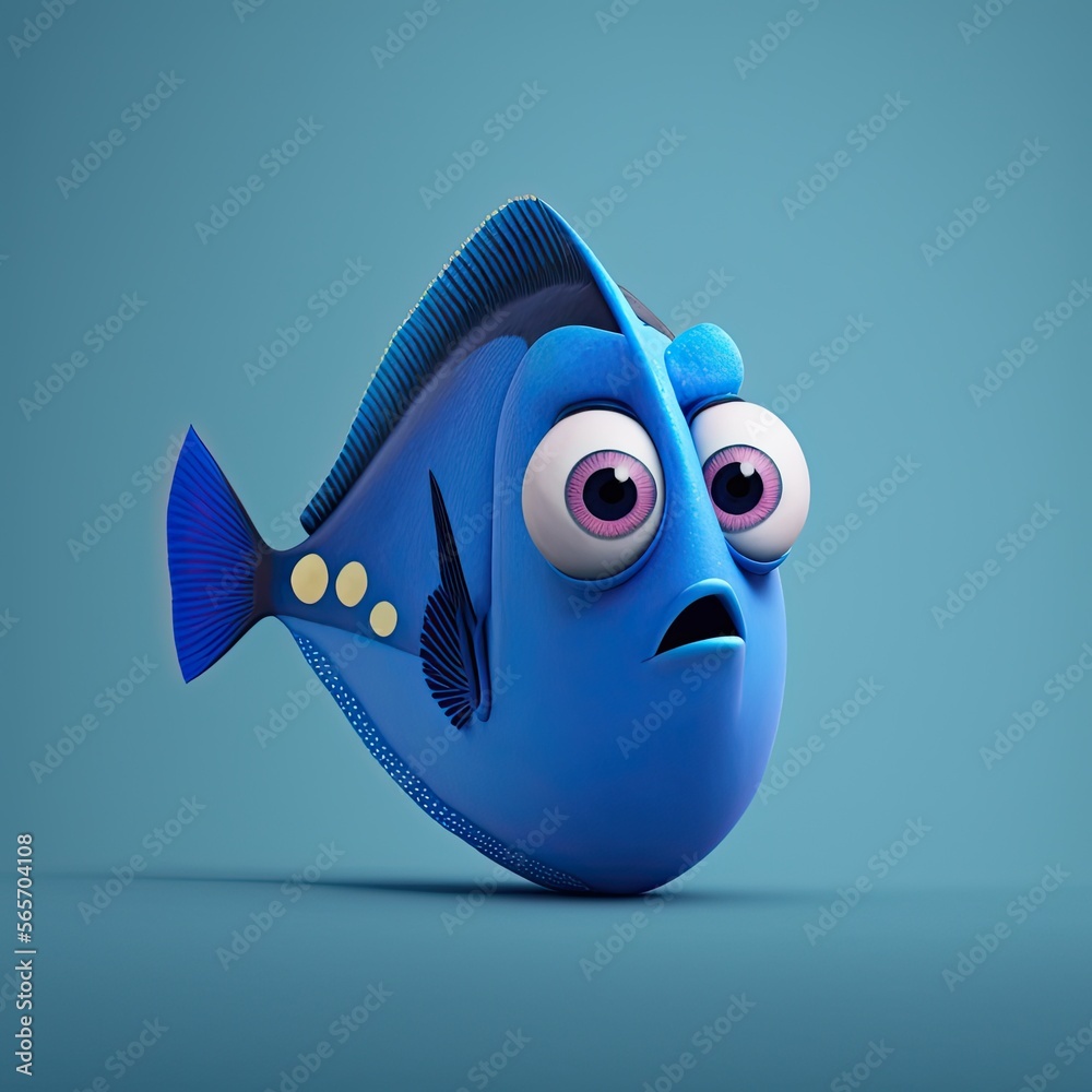 Cute Cartoon Blue Tang Fish Character (Generative AI) Stock ...