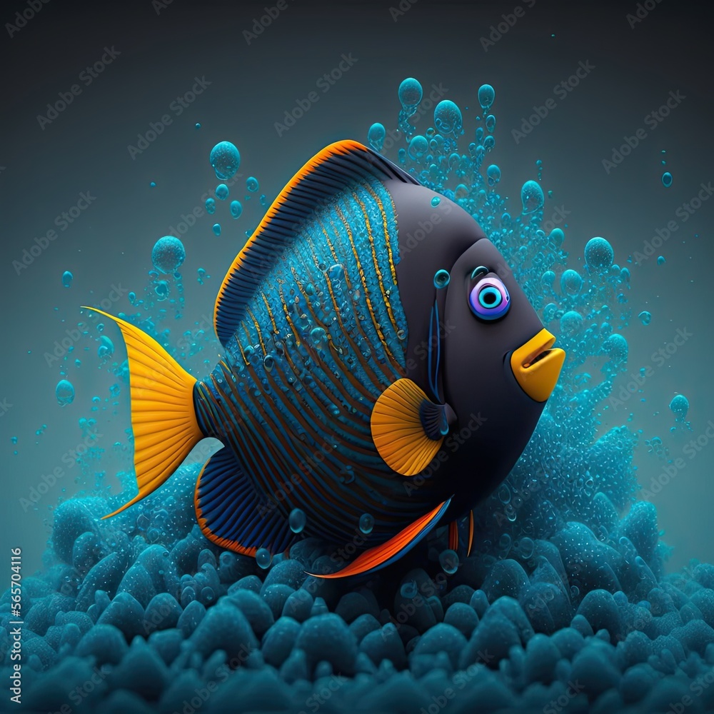 Cute Cartoon Angel Fish Character (Generative AI) Stock Illustration ...