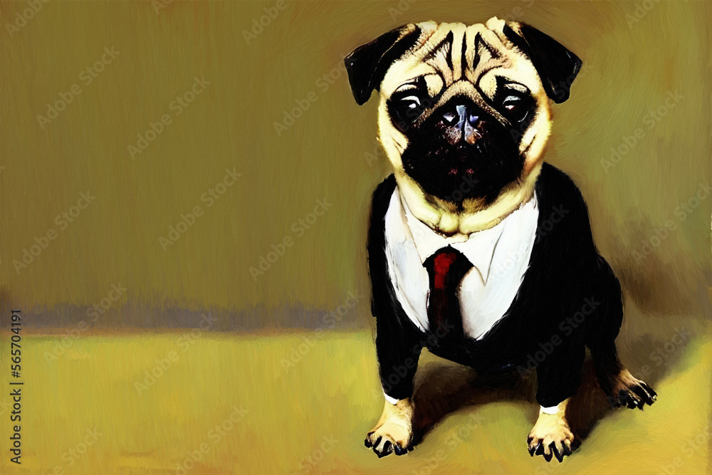 pug businessman coach in suit on solid background in style if an old ...