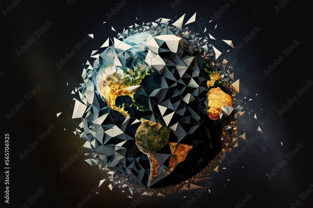 Earth from space surface splitting many triangles, created with ...