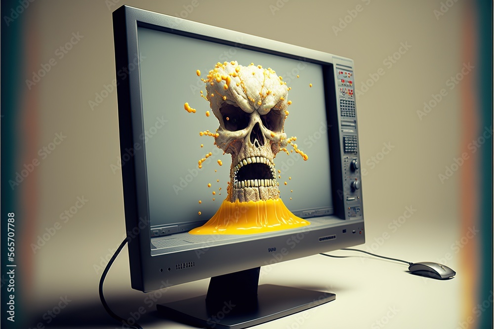 Terrible skeleton on computer screen, created with Generative AI ...