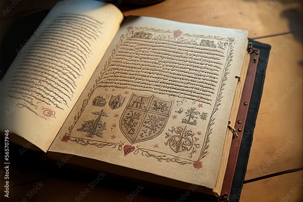 Hand written medieval book with illustrations, created with Generative ...