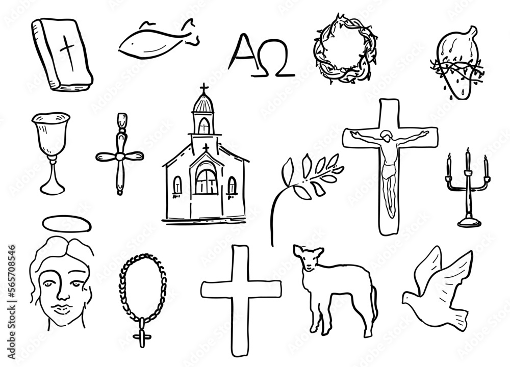 Bible symbols set. Catholic and Christian’s symbols vector illustration ...