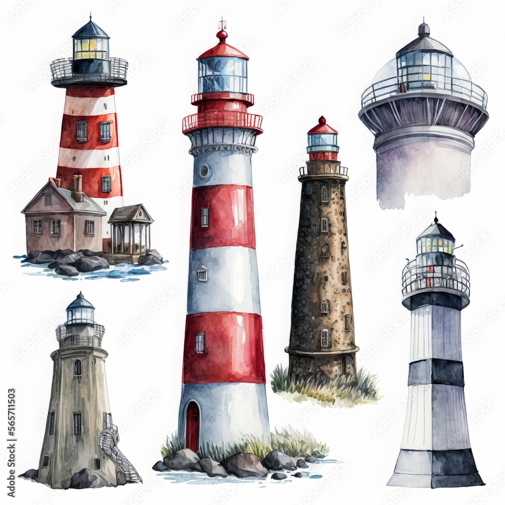 Different lighthouses, high detailed clipart on white background ...