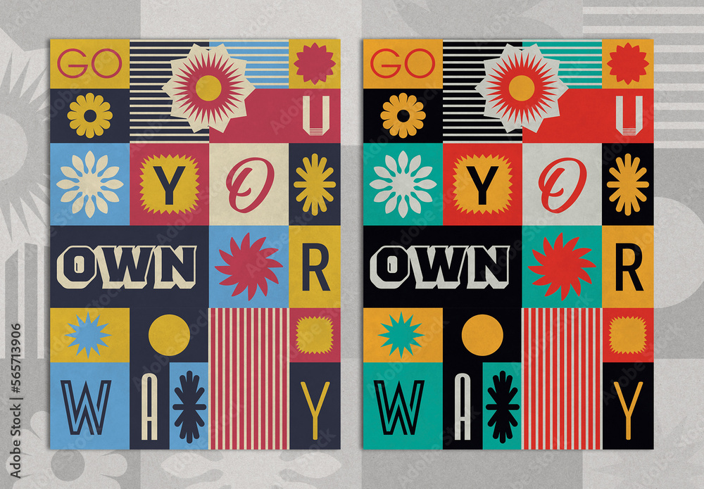 Vintage Typographic Cover Layout with Geometric Flat Blocks Stock ...